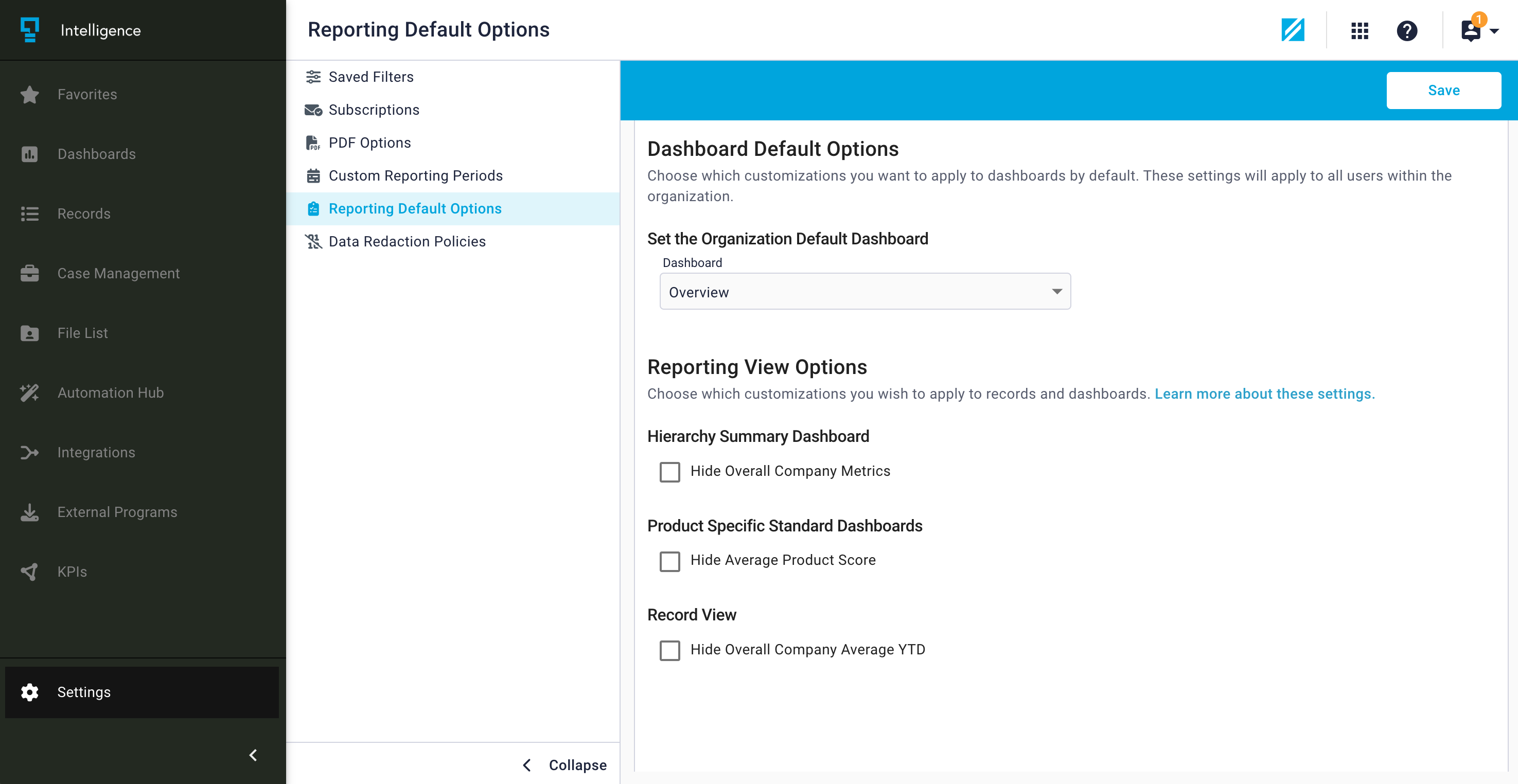 Manage Reporting Defaults – IntouchIntelligence